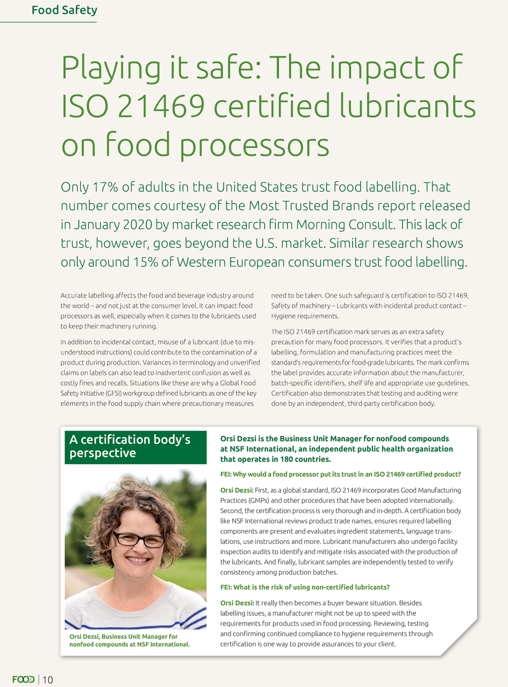 Playing it safe: The impact of ISO 21469 certified lubricants on food ...
